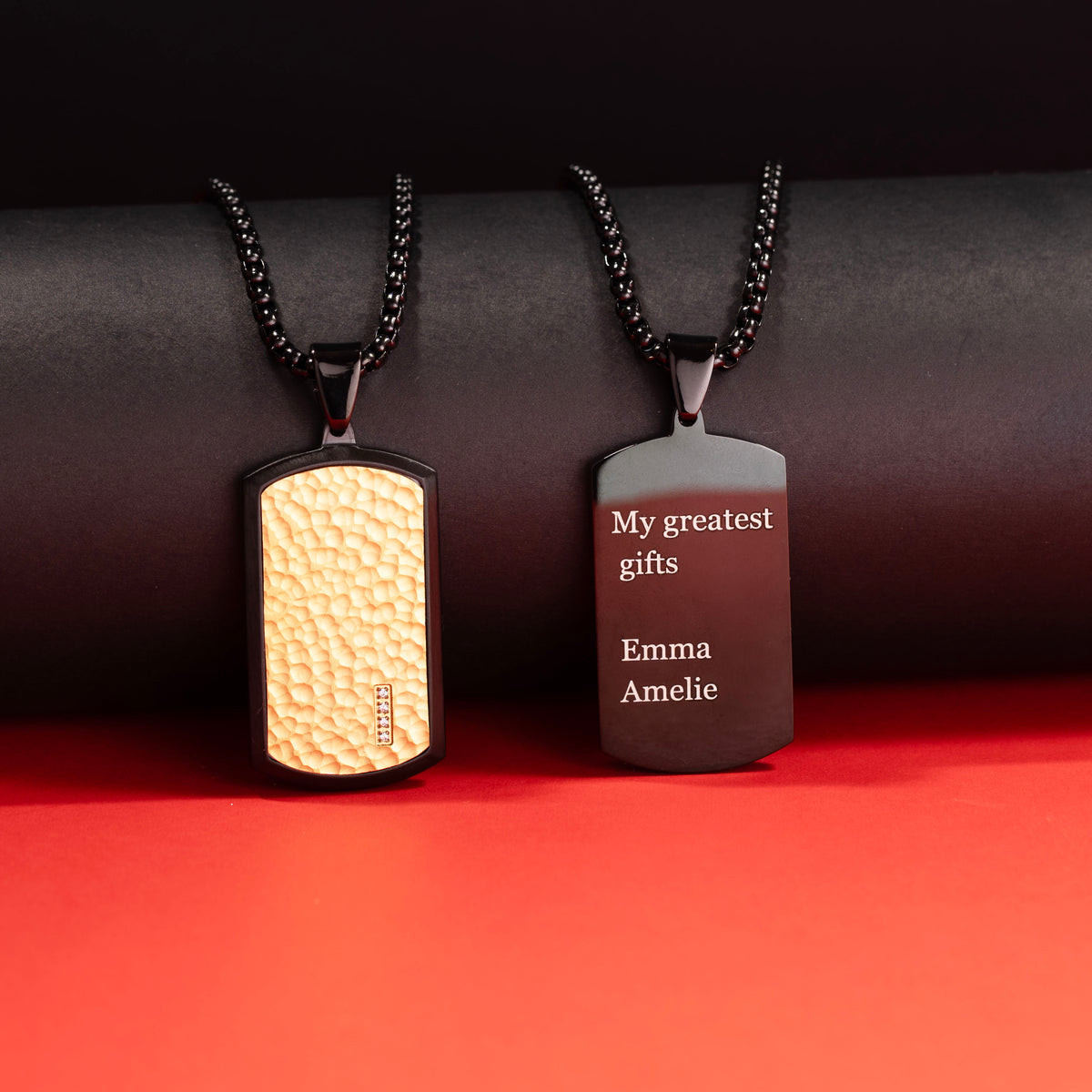 Textured Black Tag Necklace for Men – Custom Engraved Pendant ...