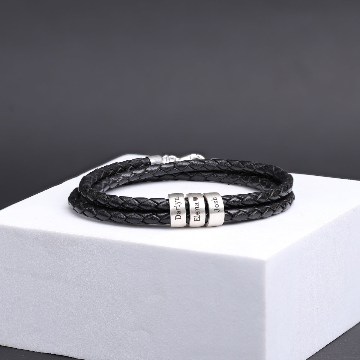 Men's Leather Bracelet with Custom Names - Black – Berradas